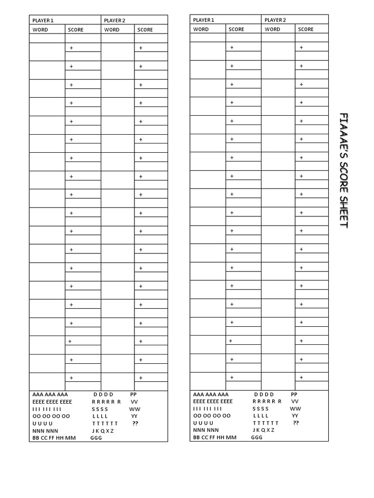 Score Sheet Scrabble | PDF