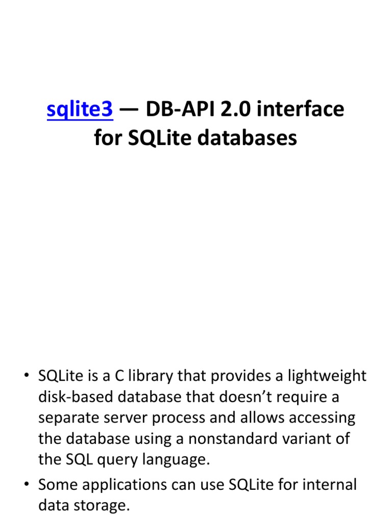 Sqlite3 Db Api 2 0 Interface For Sqlite Databases Pdf