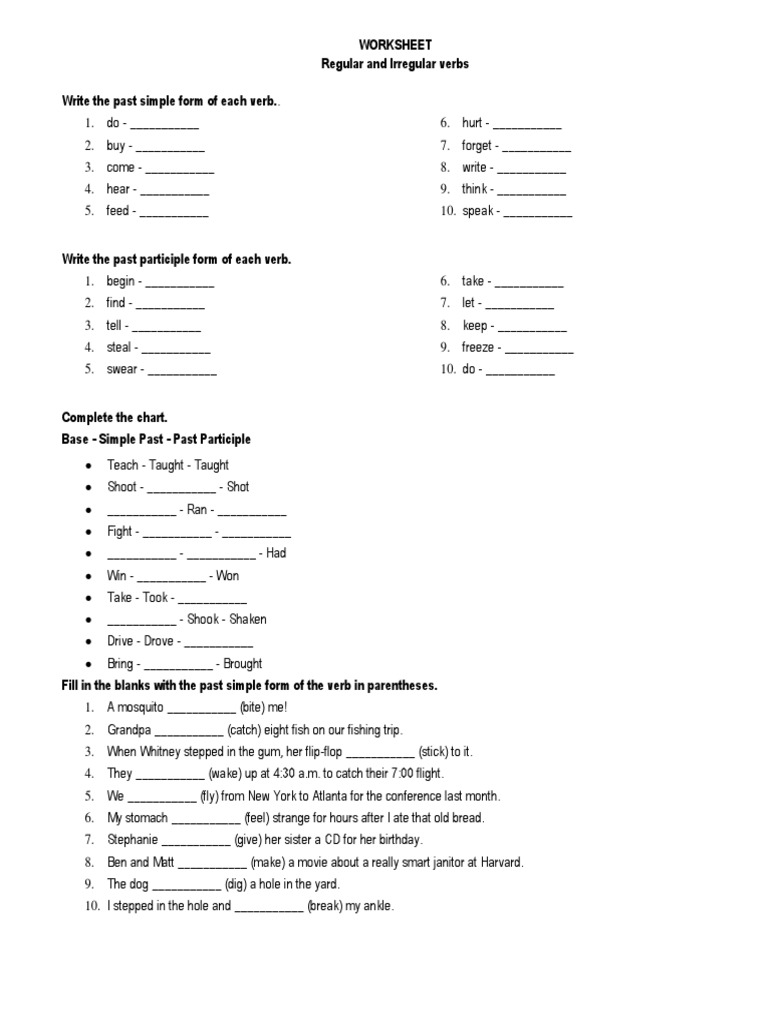 Regular Irregular Verbs Worksheet Pdf
