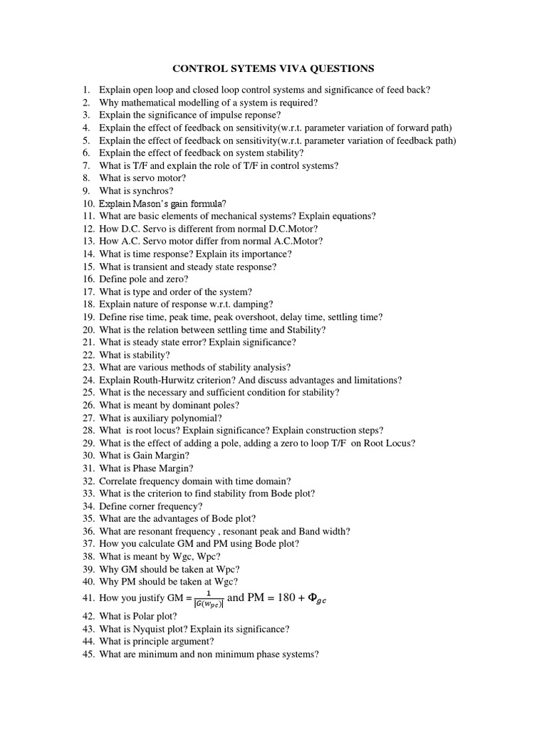 Control Systems Viva Questions | PDF | Control Theory | Systems Theory