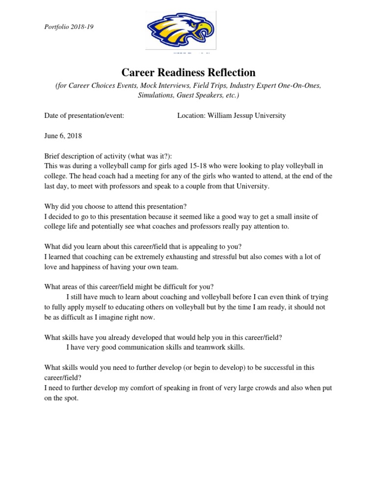 Career Readiness Reflection | PDF