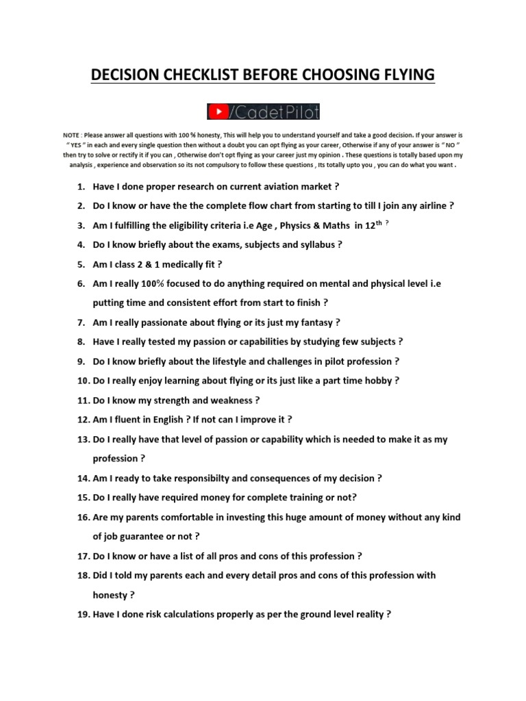 Decision Checklist-By CadetPilot | PDF | Cognition | Psychology