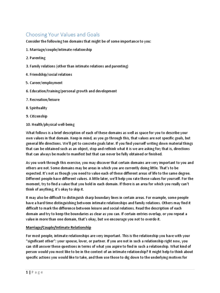 Choosing Your Values and Goals | PDF | Family | Value (Ethics)