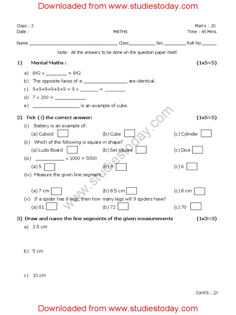 Class 3 Maths Worksheet with Answers | PDF | Euclidean Geometry ...