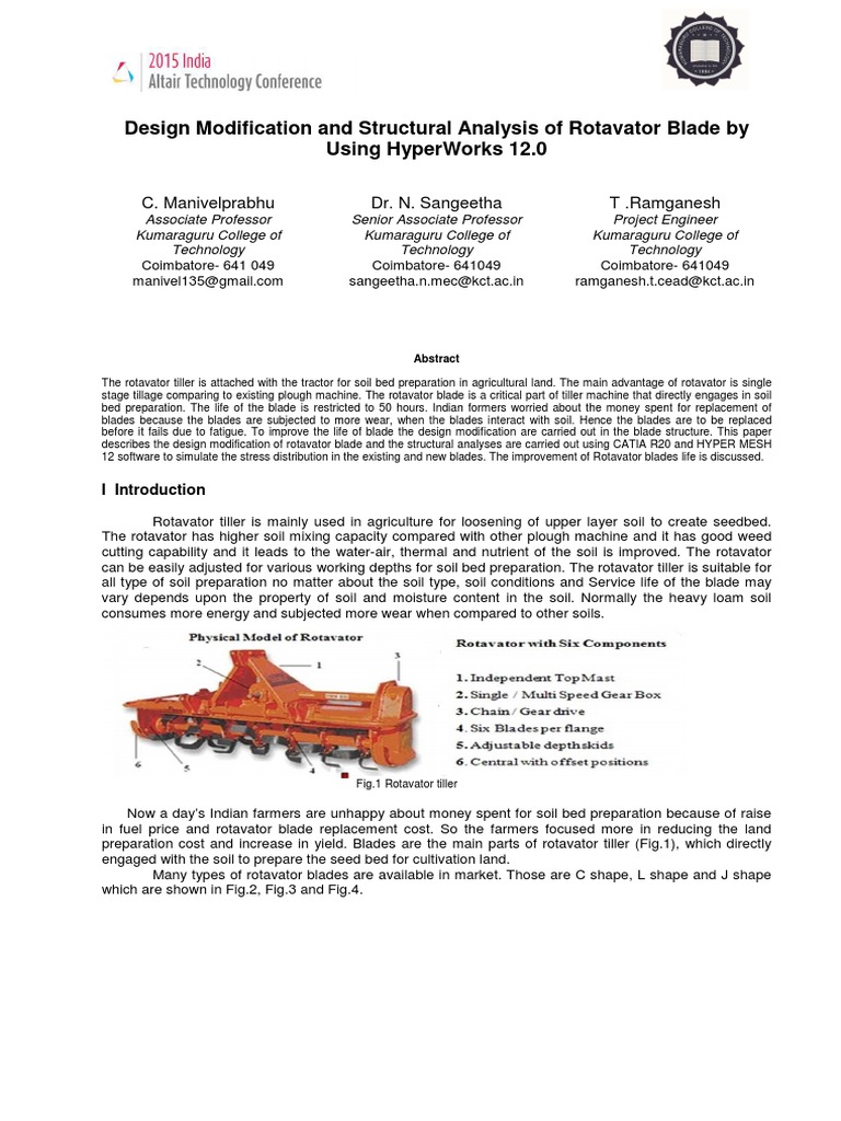 Rotavator Blade Design Modification and FEM Analysis | PDF | Soil ...
