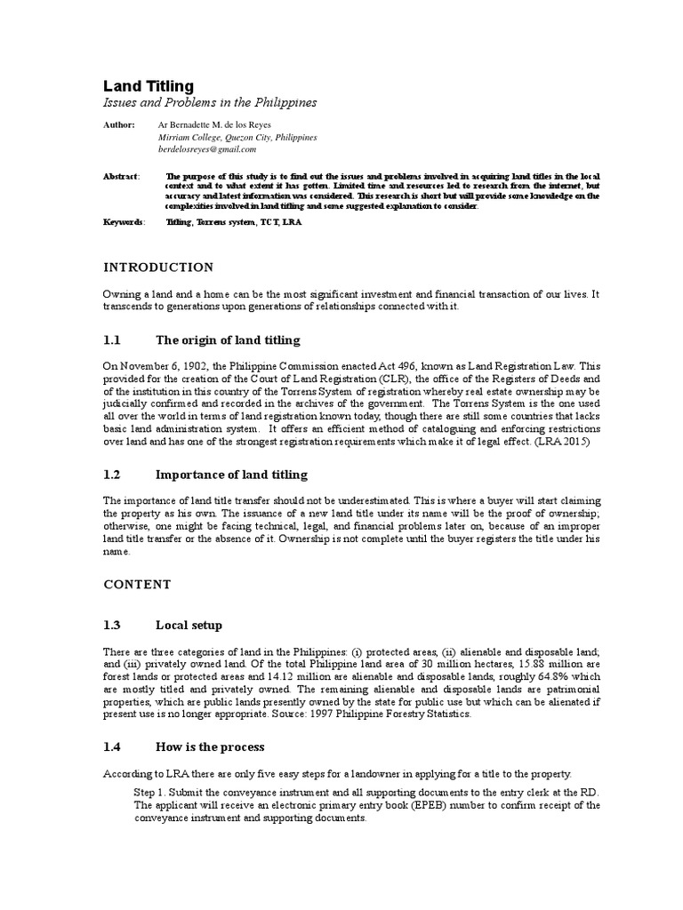 Navigating the Complex Land Titling Process in the Philippines: Issues ...