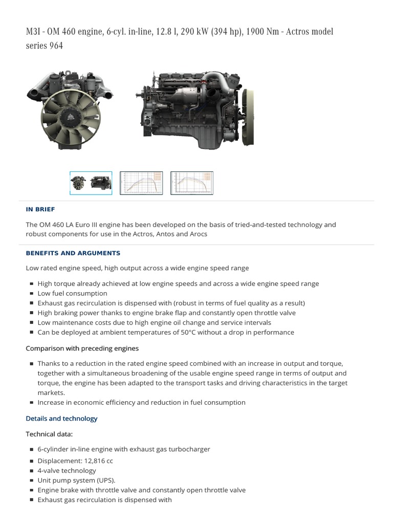 M3I - OM 460 Engine, 6-Cyl. In-Line, 12.8 L, 290 KW (394 HP), 1900 NM ...