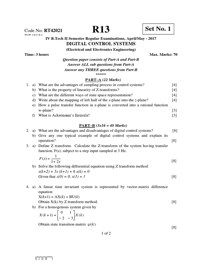 Set No. 1: Digital Control Systems RT42021 | Download Free PDF ...