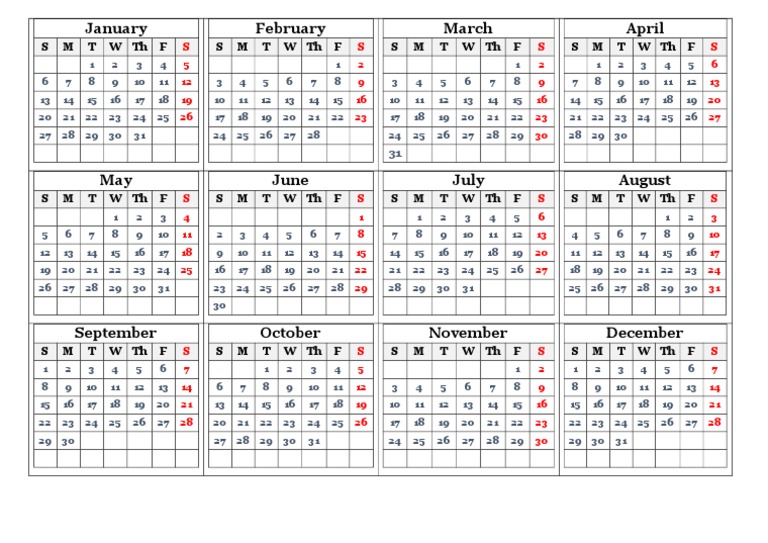January February March April: S S S S | PDF