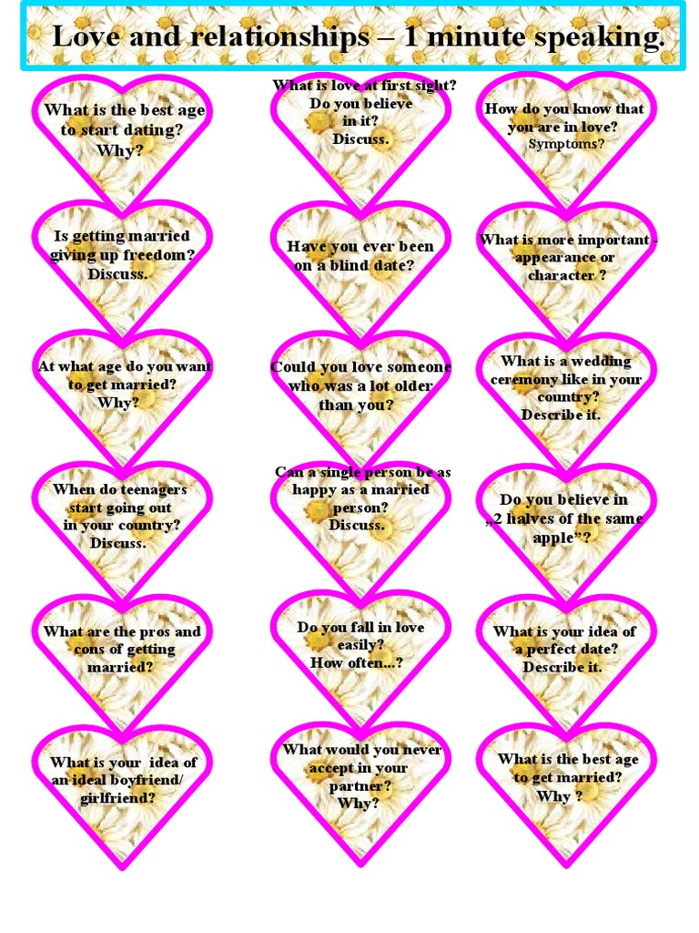 Love and Relationships Speaking Cards | PDF