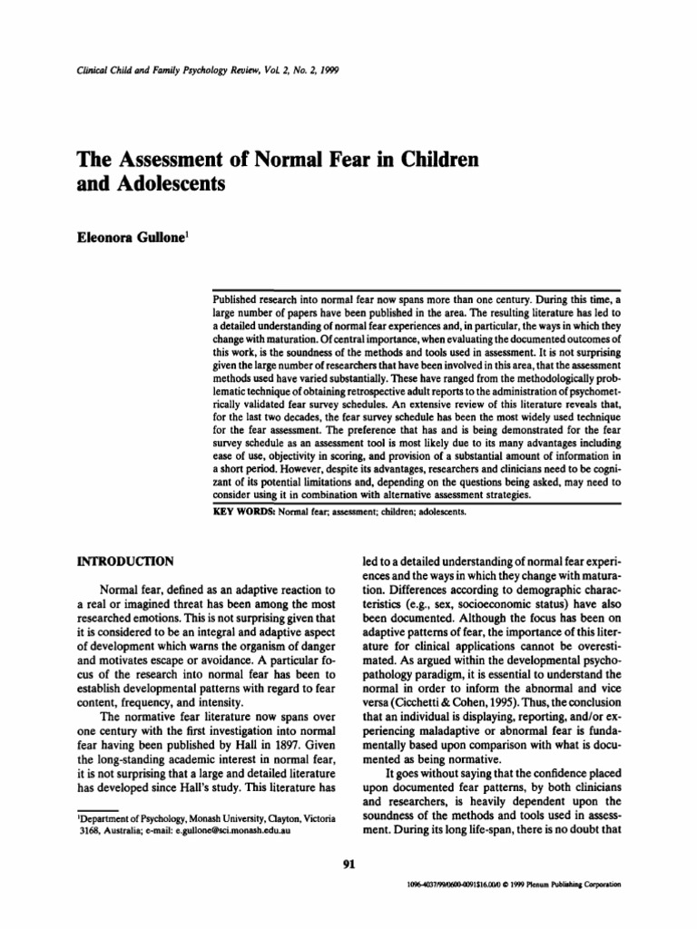 The Assessment of Normal Fear in Childre PDF | PDF | Self Report Study ...