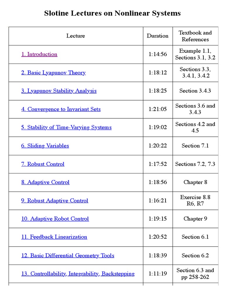 Slotine Lectures On Nonlinear Systems | PDF | Control Theory | Nonlinear System