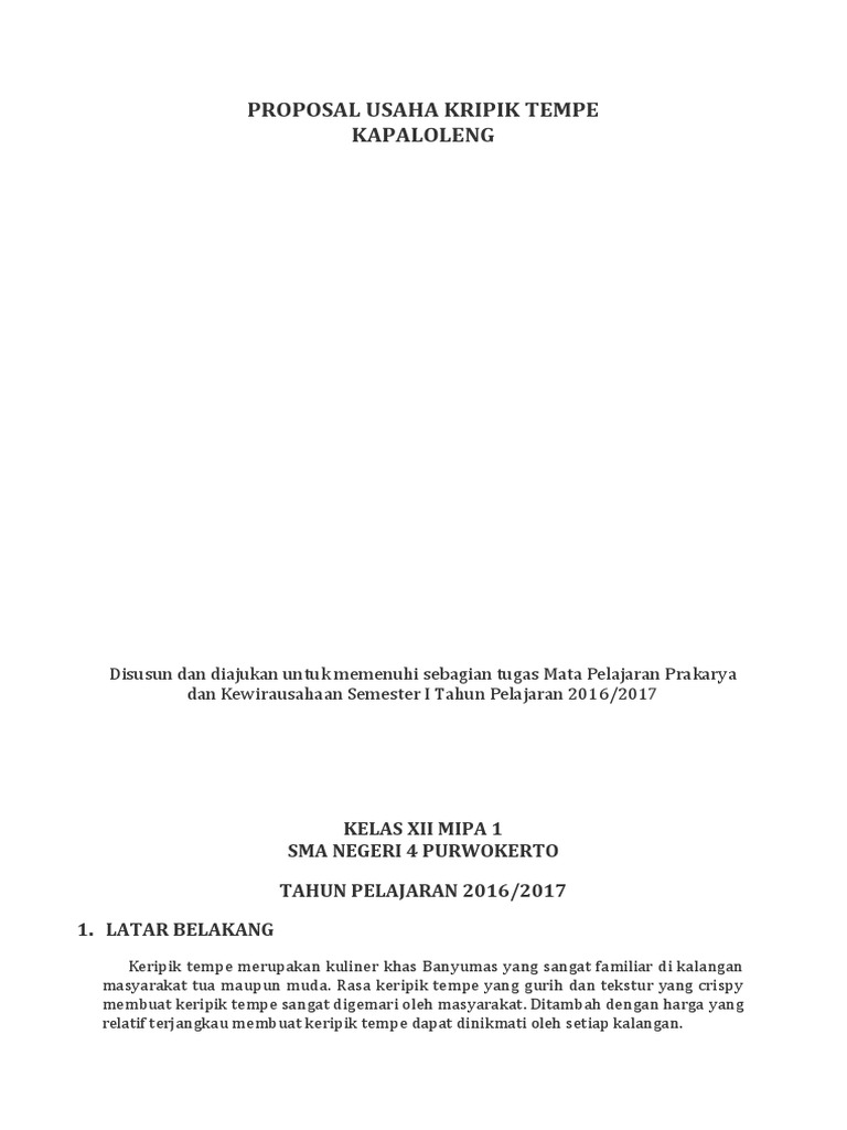Proposal Usaha Kripik Tempe | PDF