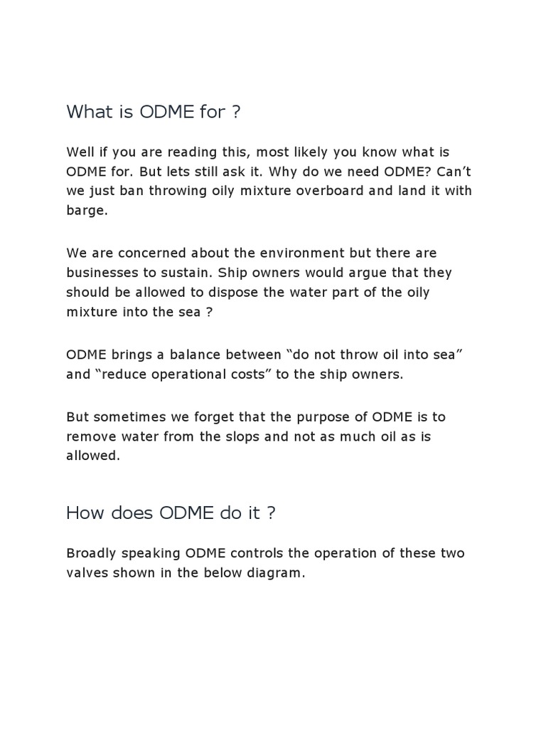 ODME Explaination | PDF | Pump | Valve