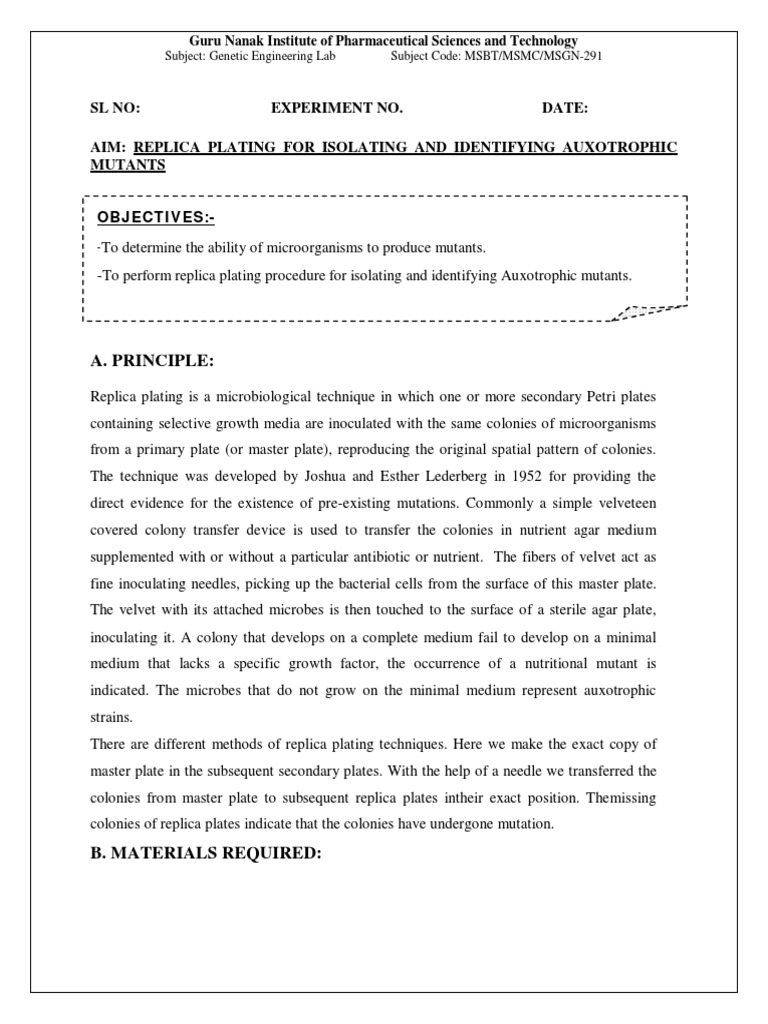 Replica Plating | PDF | Growth Medium | Clinical Pathology