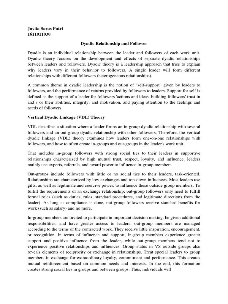 An Analysis of Dyadic Leadership Theories and Their Impact on Leader ...