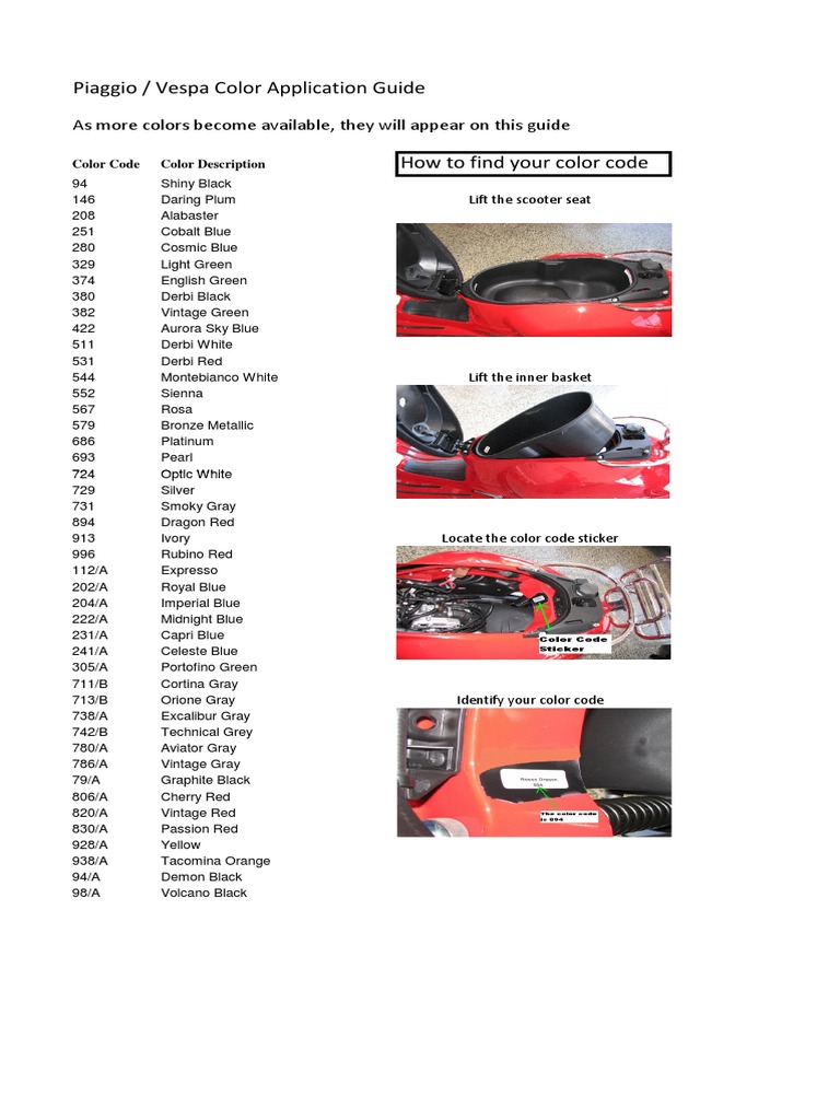 Piaggio-Vespa Color Guide | PDF | Blue | Art Materials
