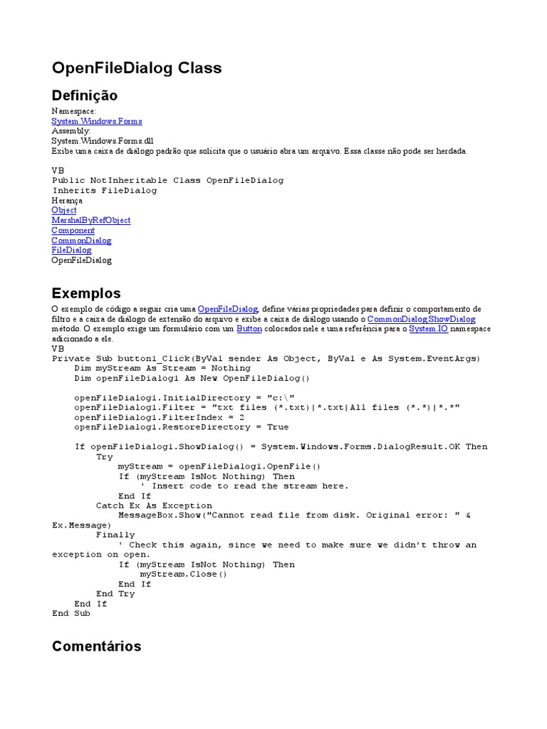 OpenFileDialog Class | PDF | Janela (informática) | Classe (programação ...