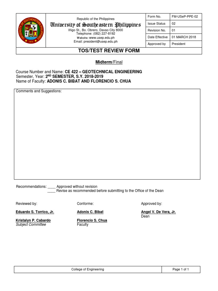 Fm-Usep-Ppe-02 (Tos Eval Form) - El 3 | PDF