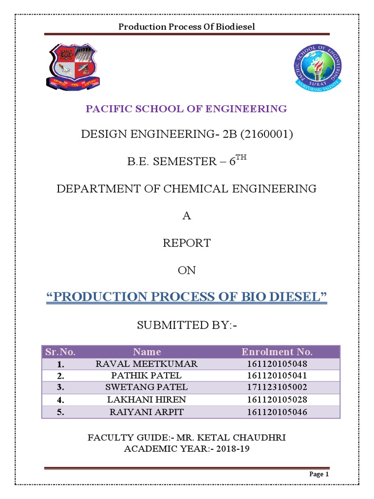 Biodisel Report For Design Engineering | PDF | Biodiesel | Diesel Fuel