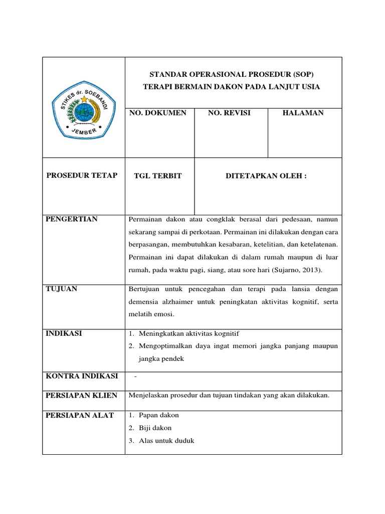 Sop Terapi Bermain Dakon | PDF