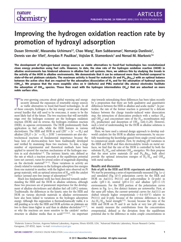 Improving The Hydrogen Oxidation Reaction Rate by Promotion of Hydroxyl ...