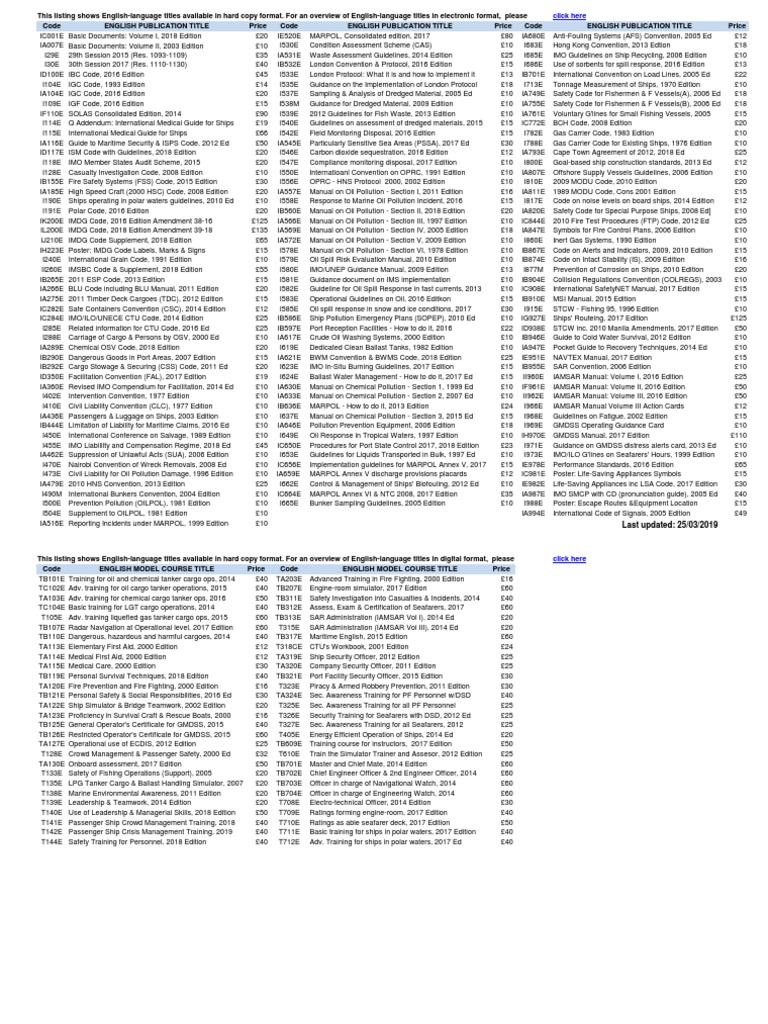 IMO Book Catalogue 2019 | PDF | Ships | Oceans