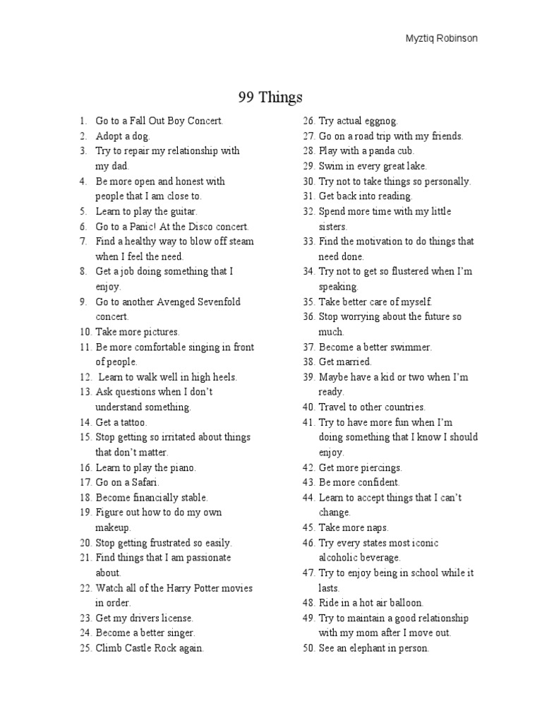 99 Things 1 | PDF | Leisure