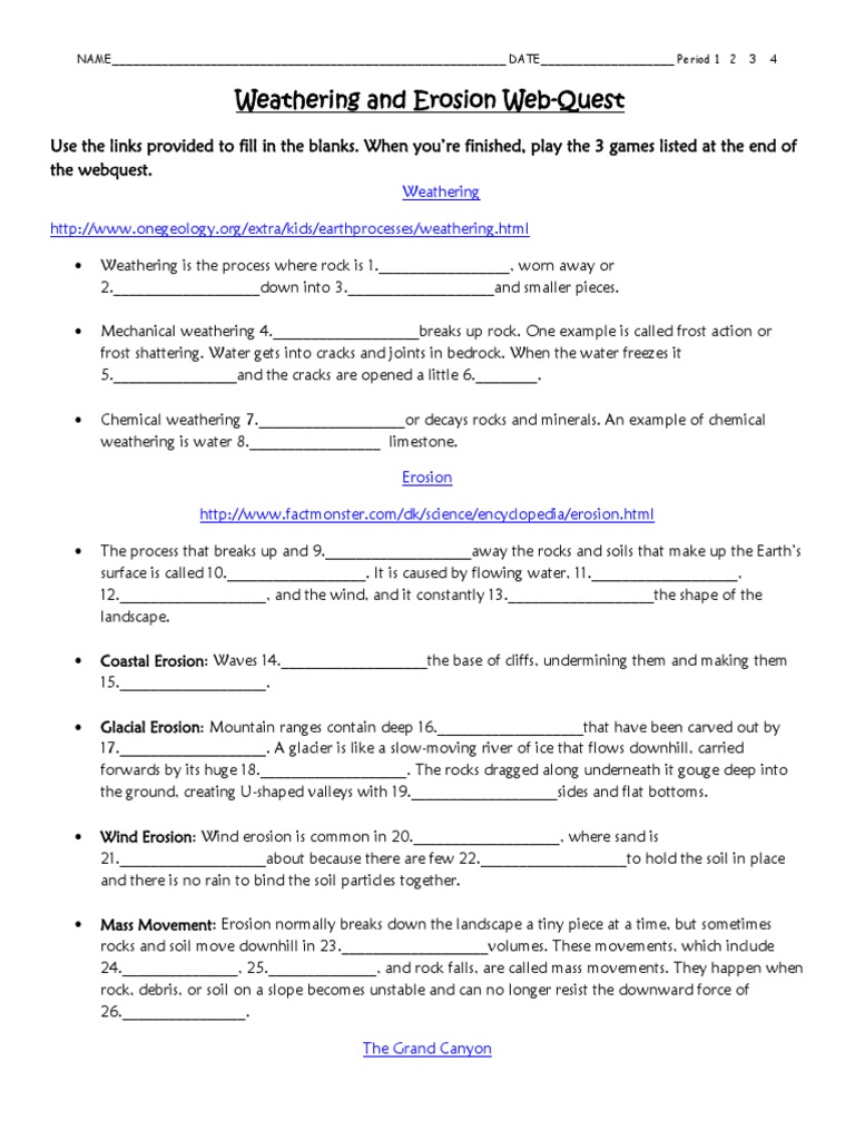 Weathering and Erosion Web-Quest | PDF | Weathering | Erosion