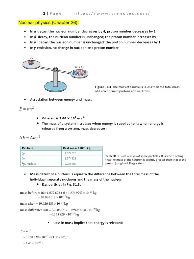 Nuclear Physics (Chapter 26) :: Mass Defect of A Nucleus Is Equal To ...