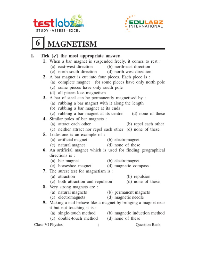 Magnetism Question Bank | PDF | Magnet | Magnetism