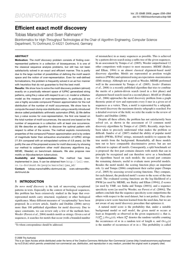 Bioinformatics: Efficient Exact Motif Discovery | PDF | Poisson Distribution | Teaching Mathematics