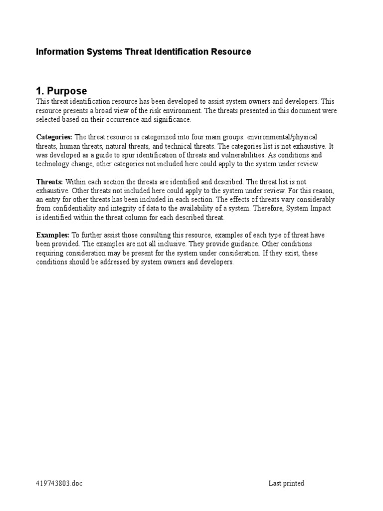 Information Systems Threat Identification Resource | PDF | Malware ...