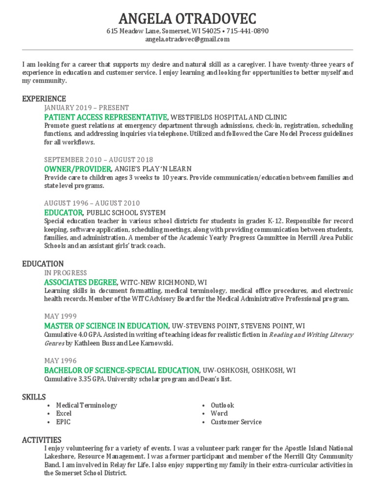 Angela Otradovec Resume | PDF | Teachers | Behavior Modification