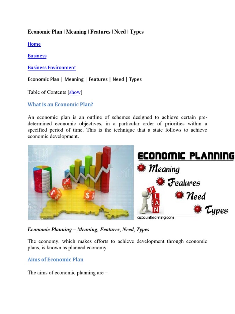 Home Business Business Environment: Economic Plan - Meaning - Features ...