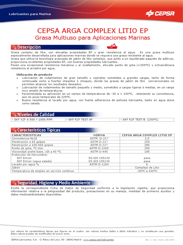 Cepsa Arga Complex Litio Ep | PDF | Lubricante | Jabón
