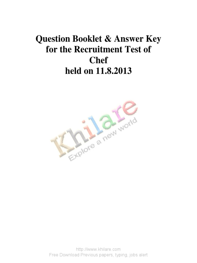 Question Paper PUNJAB MARKFED Chef23102017074332 With Answer Key | PDF ...