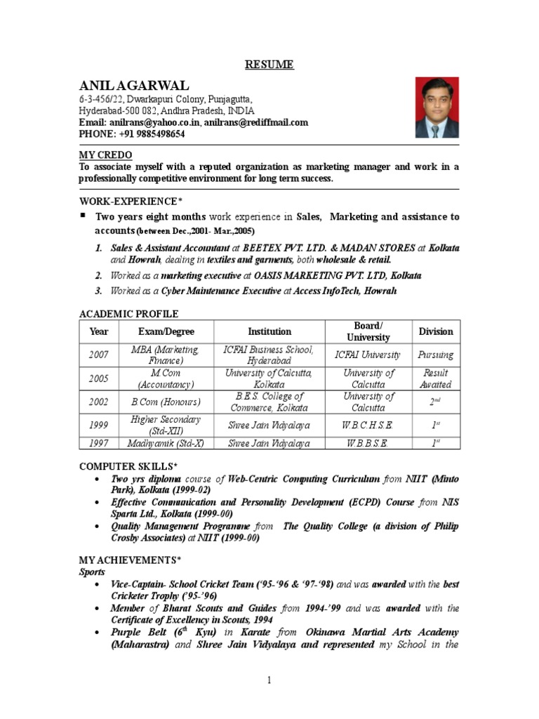 Anil Agarwal Resume | PDF | Kolkata