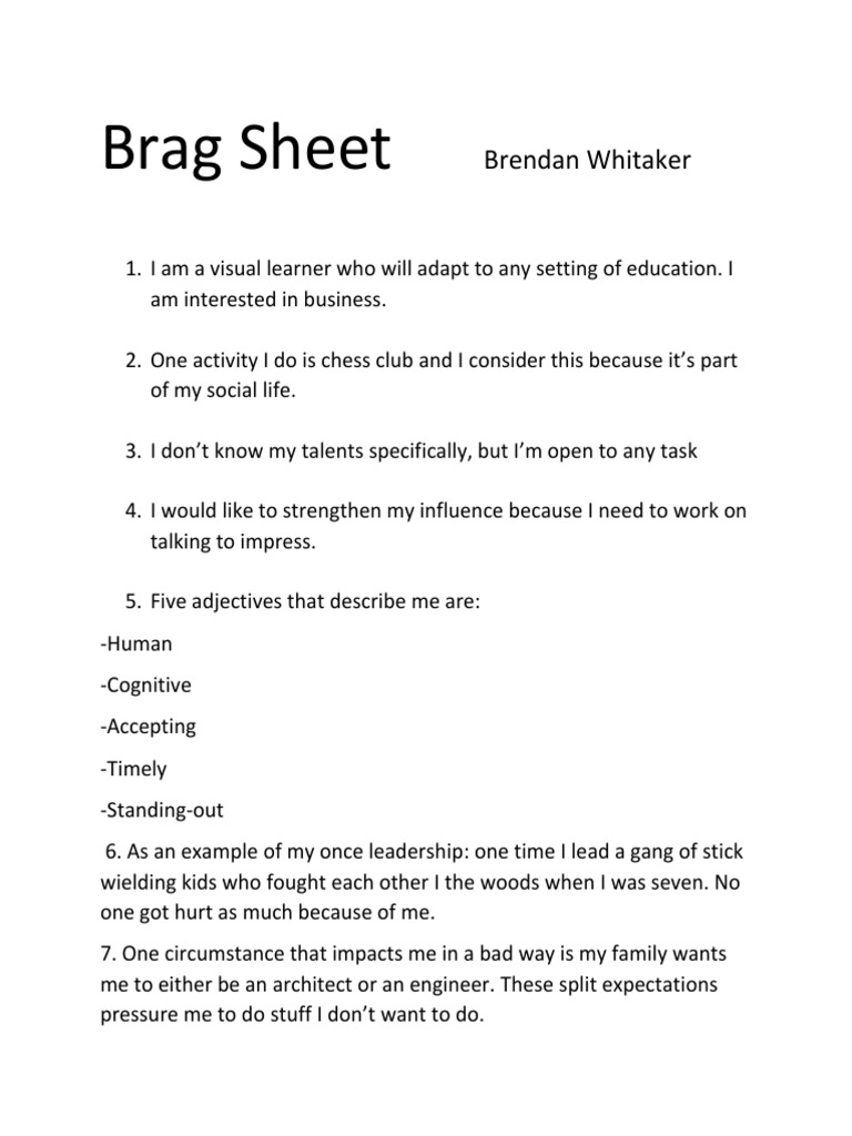 Brag Sheet | PDF | Career & Growth | Self-Improvement