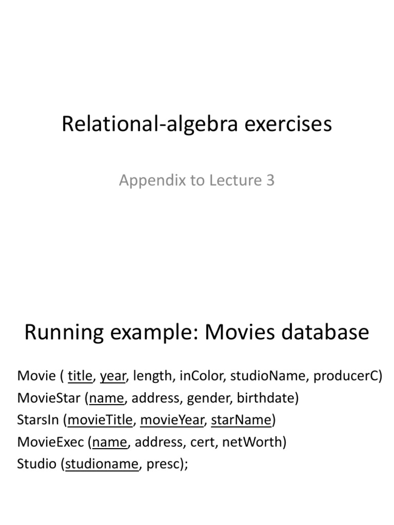 Lectures3A.relational Algebra Exercises | PDF | Pizza | Teaching ...