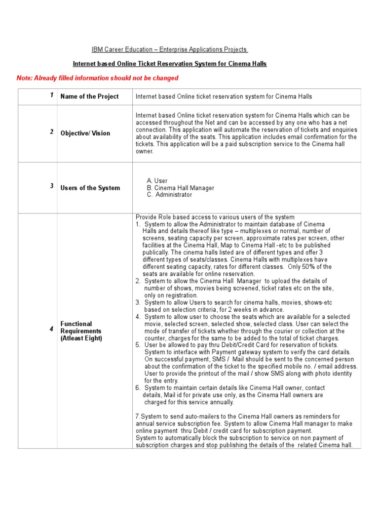 Internet Based Online Ticket Reservation System For Cinema Halls | PDF ...