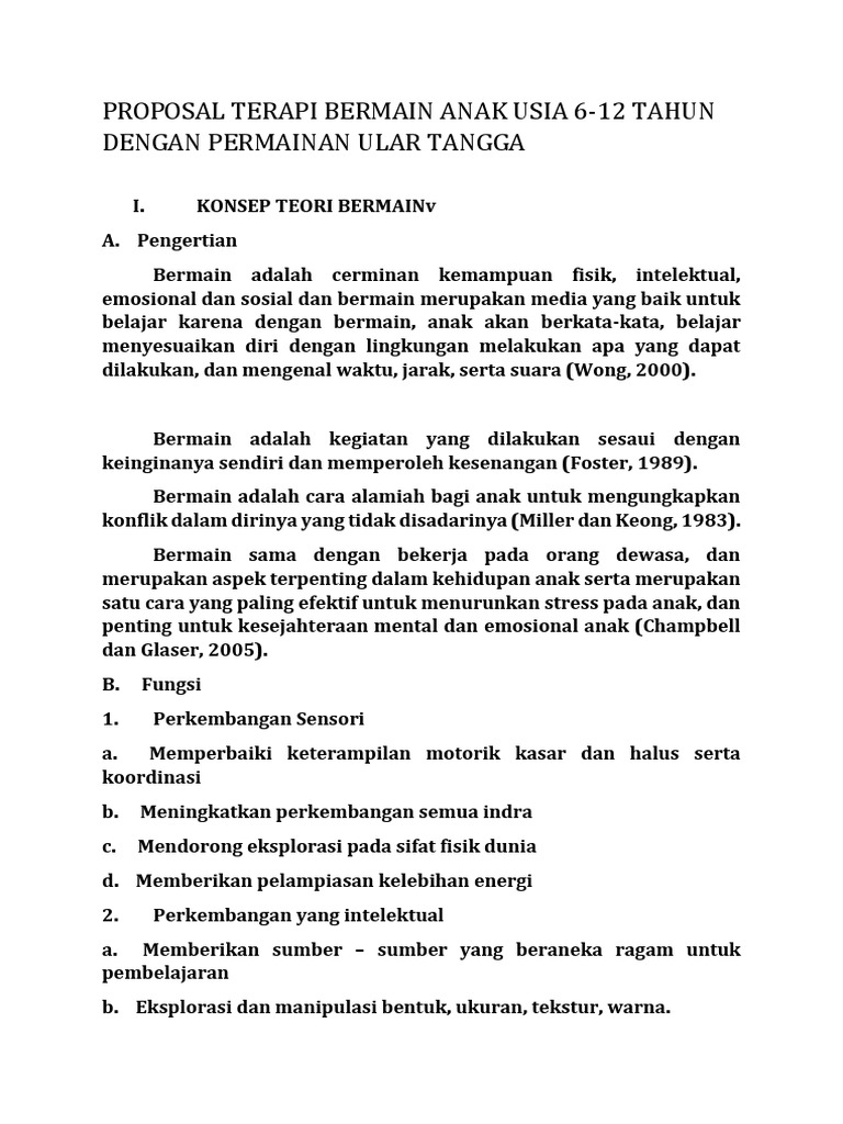Proposal Terapi Bermain Anak Usia 6-12 Tahun Dengan Permainan Ular Tangga | PDF