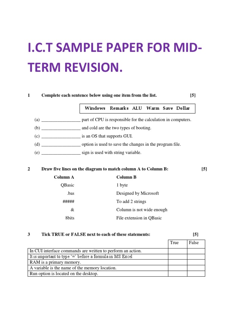 I.C.T Sample Paper For Mid-Term Revision | Download Free PDF | Random Access Memory | Graphical ...