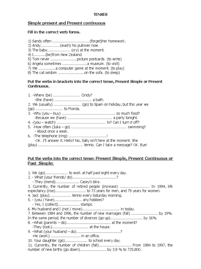 TENSES - Present Simple, Cont and Past Simple 1 | PDF | Onomastics ...