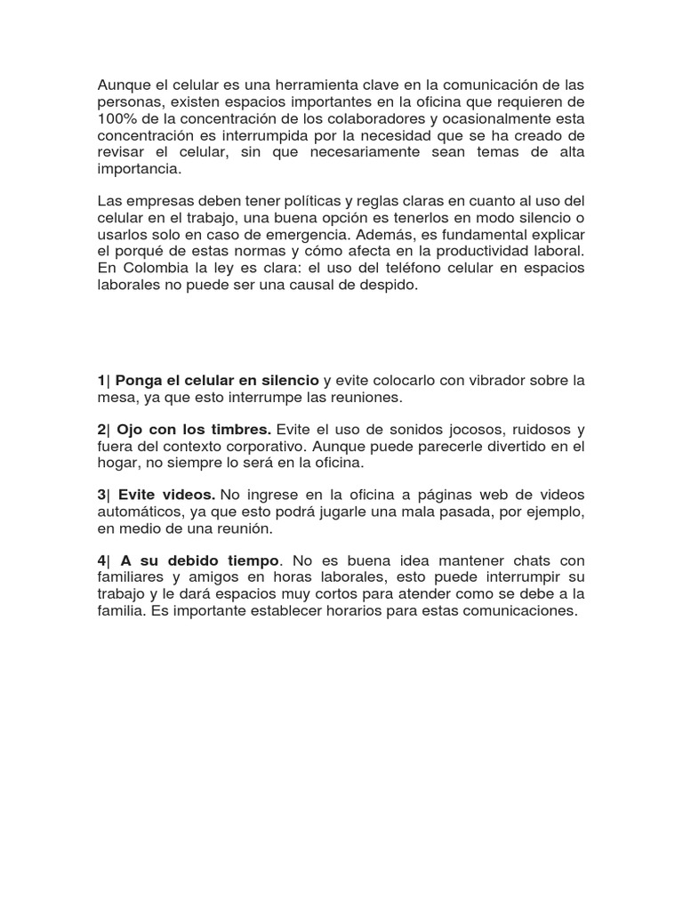 Normas para el uso del celular en el trabajo | PDF | Business | Science