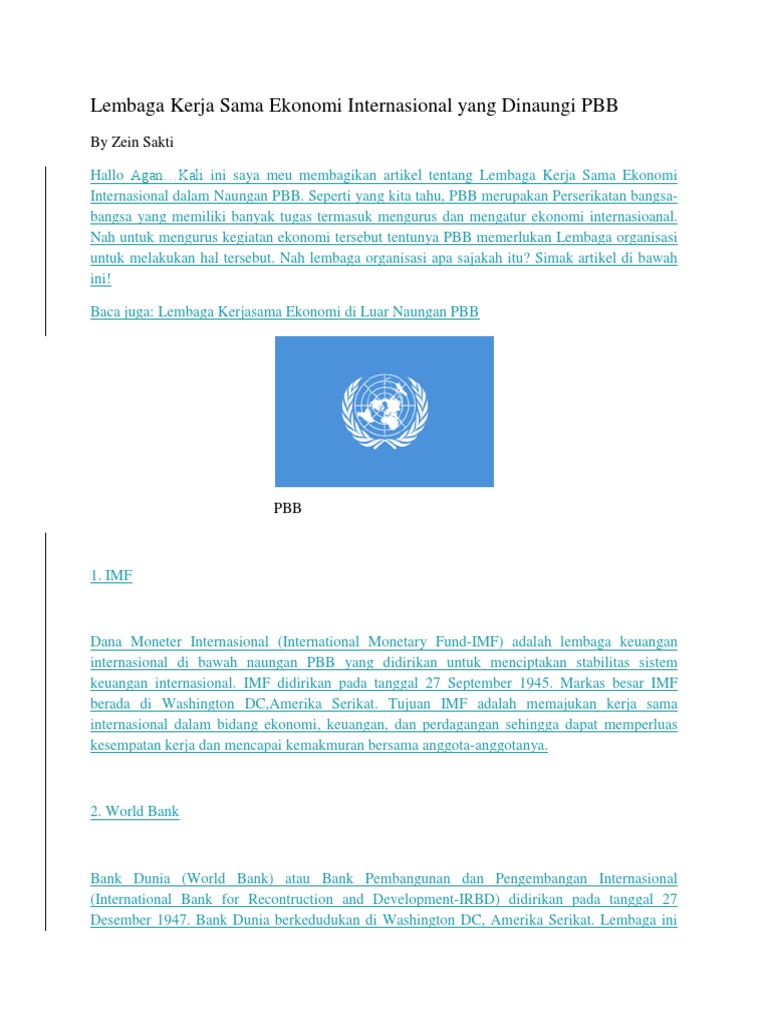 LEMBAGA KERJASAMA EKONOMI INTERNASIONAL YANG DINAUNGI PBB | PDF