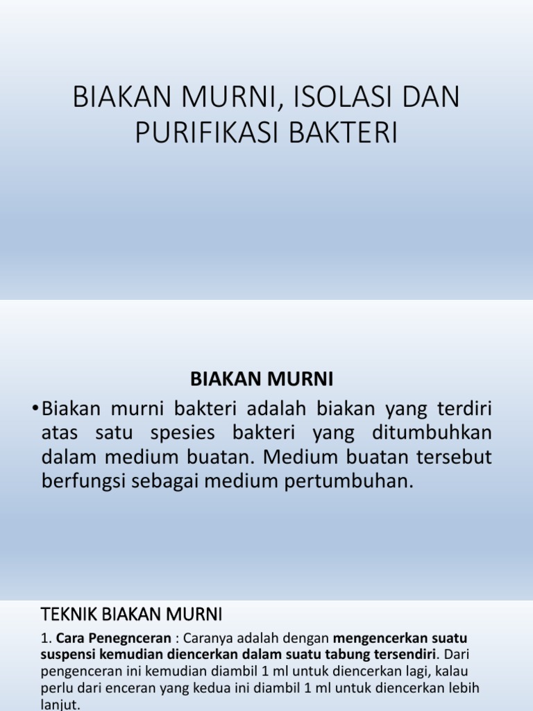 Biakan Murni, Isolasi Dan Purifikasi Bakteri | PDF