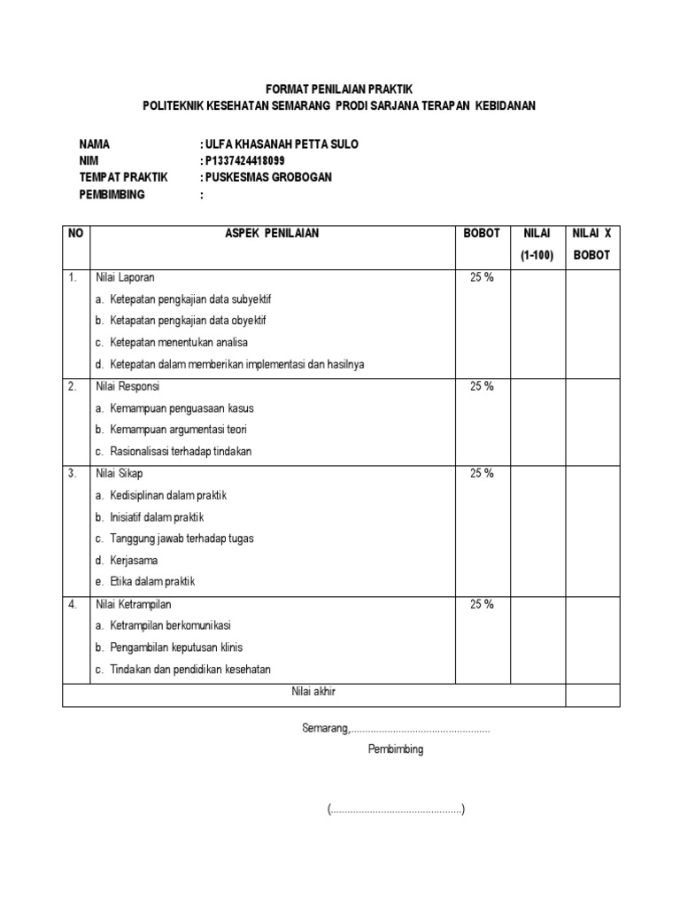 Format Penilaian Praktik | PDF