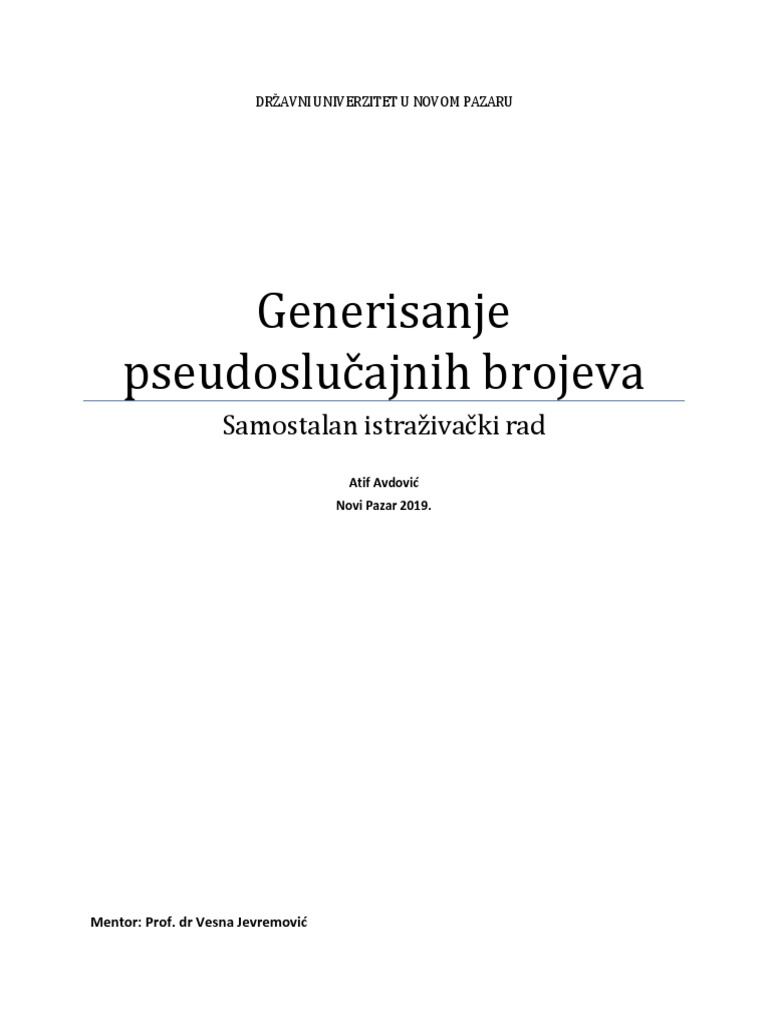 Generisanje Pseudoslučajnih Brojeva | PDF