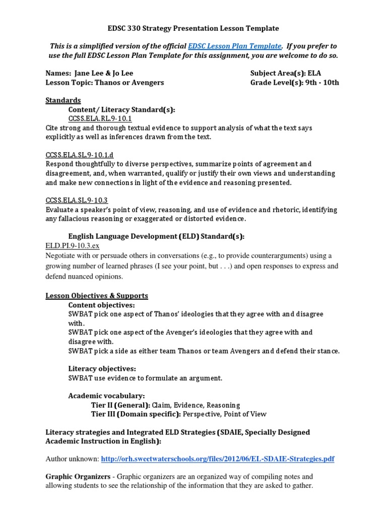 Lesson Plan Avengers | PDF | Special Education | Persuasion